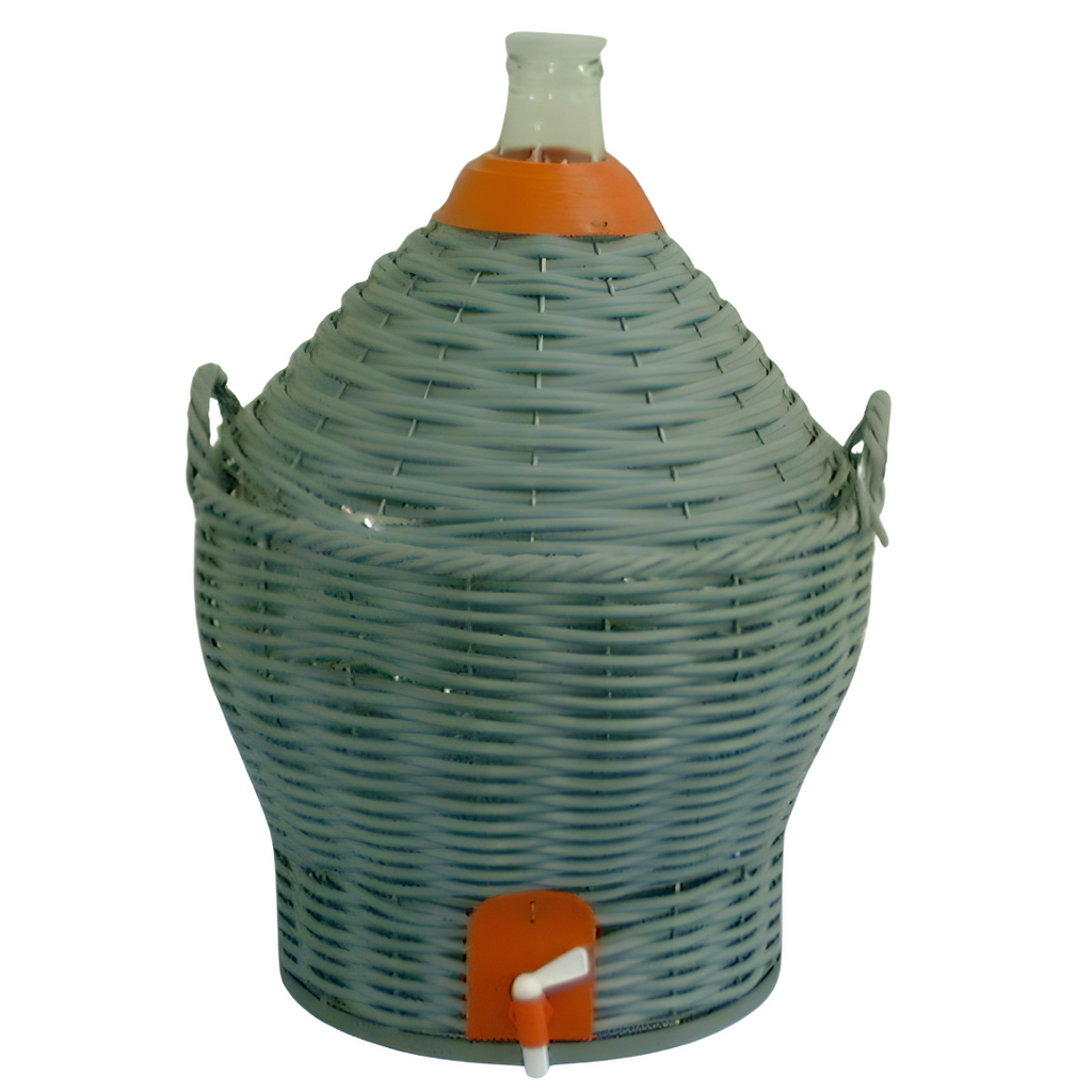 Damigiane With Narrow Mouth, Weaved Casing And Spigot
